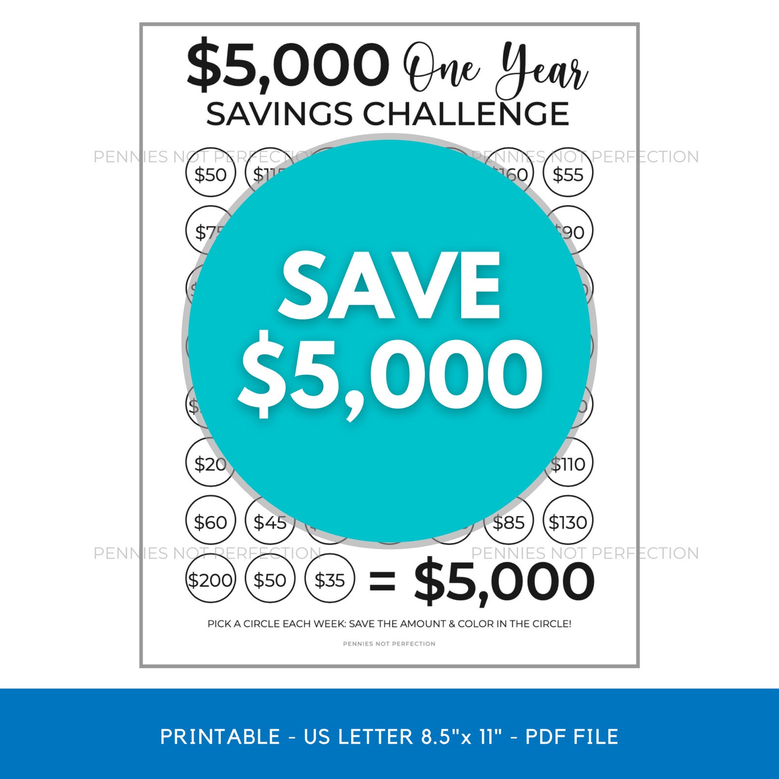 Money Saving Challenge Save 5000 Dollars in One Year 5000 - Etsy