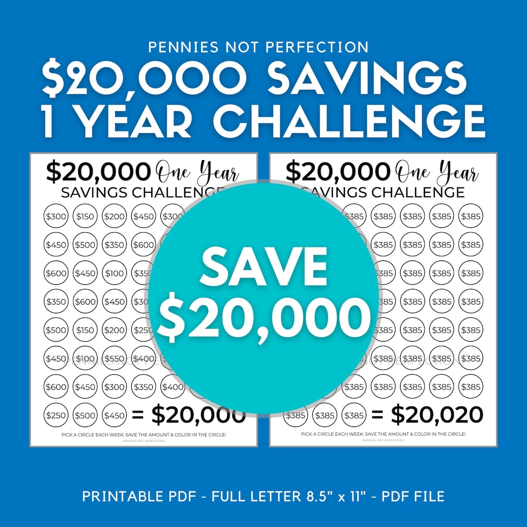 Money Saving Challenge, Save 20,000 Dollars in One Year, 20,000 Dollar ...