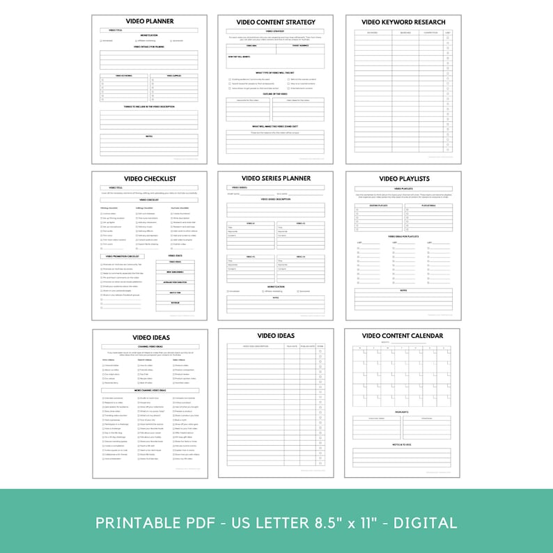Youtube Video Ideas Planner | Video Series, Content Checklist (digital ...