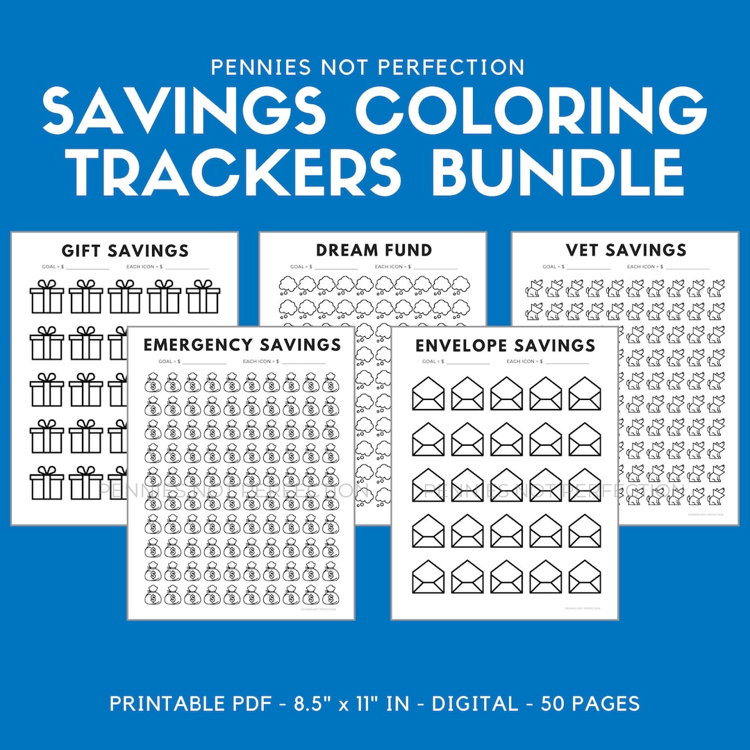 Saving Tracker Bundle, Savings Tracker Coloring Sheets, Savings Tracker ...