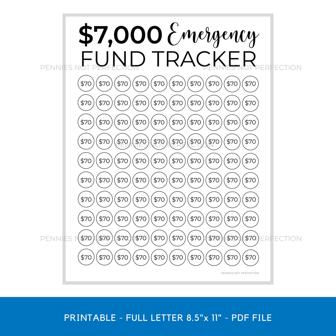 7K Emergency Fund Printable Savings Tracker 7000 Dollar | Etsy