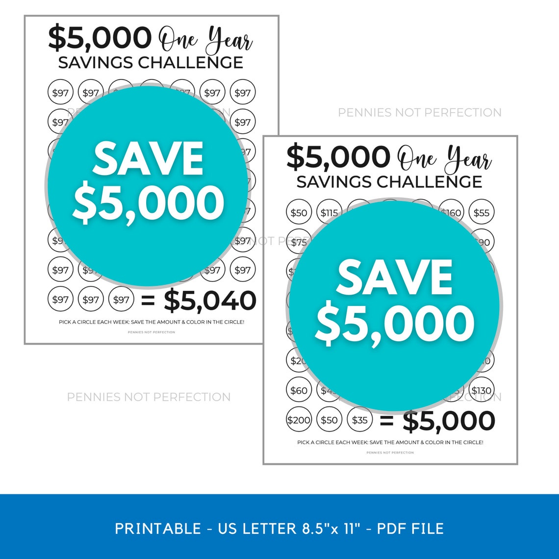Money Saving Challenge Save 5000 Dollars in One Year 5000 - Etsy