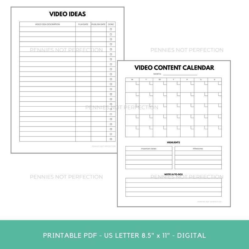 Youtube Video Ideas Planner Video Series Planner & Checklist - Etsy