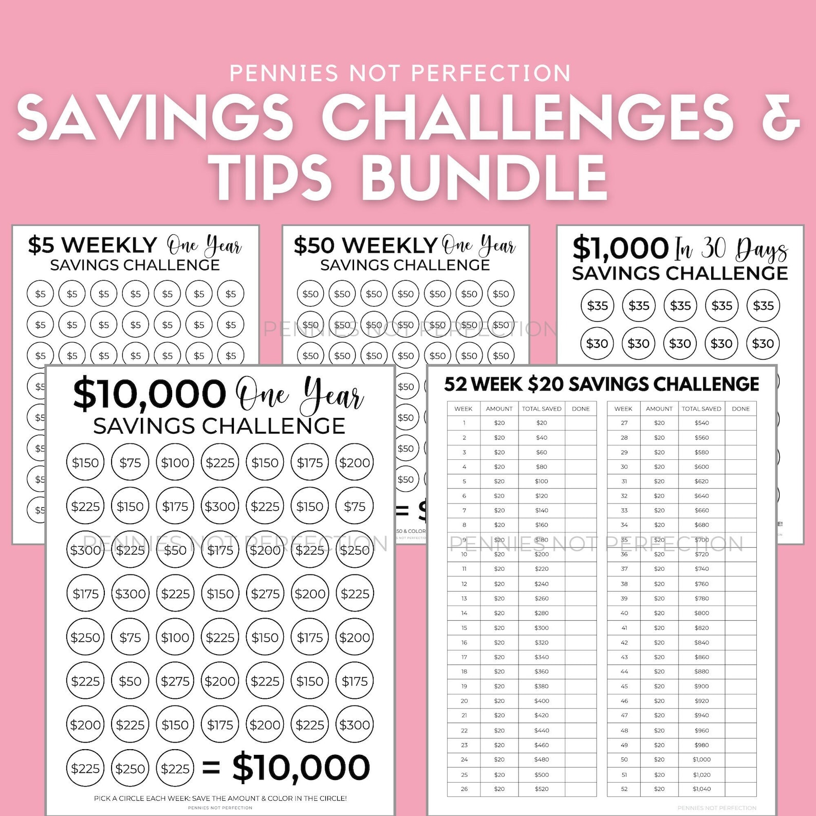 Savings Challenge Tracker Bundle, Money Saving Tips (digital Download ...