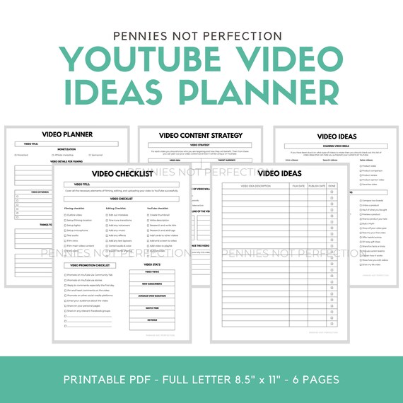 YouTube Video Ideas Planner Video Series Planner & Checklist | Etsy