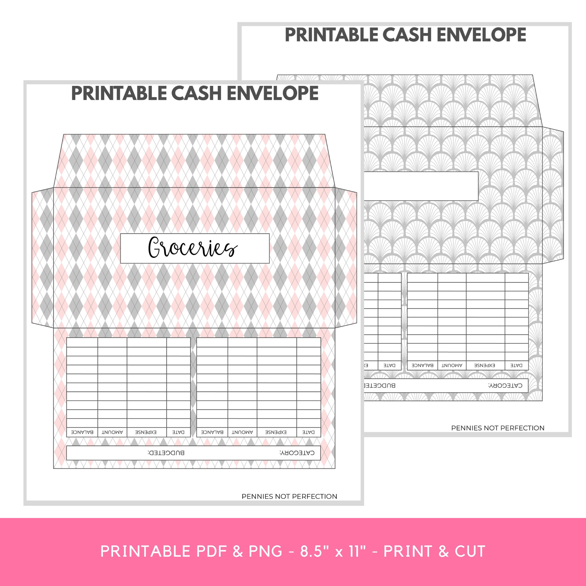 Printable Cash Envelopes Set of 6, Blush Pink Gray Patterns, Instant ...