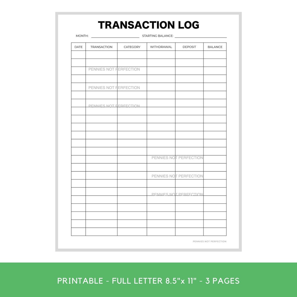 Spending Tracker Printable | Transaction Log Spending Tracker Page ...