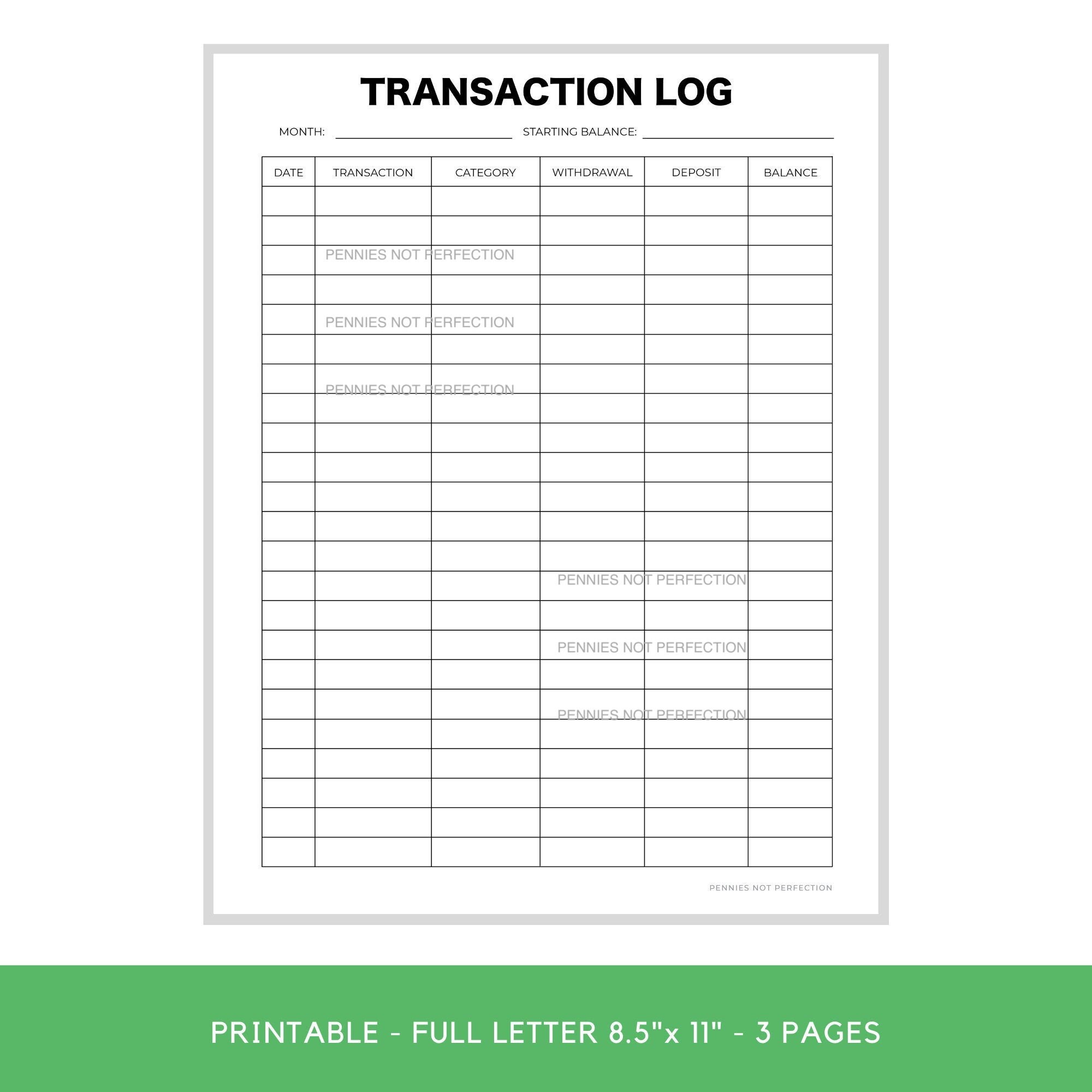 Spending Tracker Printable | Transaction Log Spending Tracker Page ...