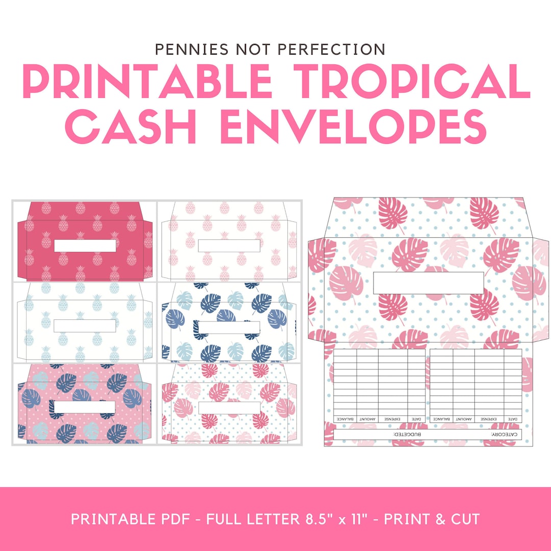 Tropical Envelope Printable Set of 6 Pink & Blue | Instant Download ...
