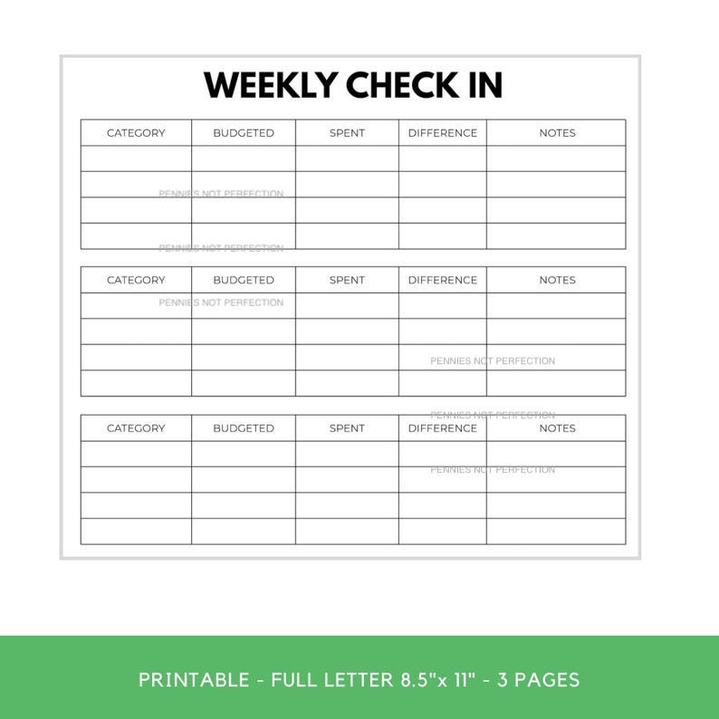 Weekly Spending Check in Printable | Budget Weekly Check in Page ...