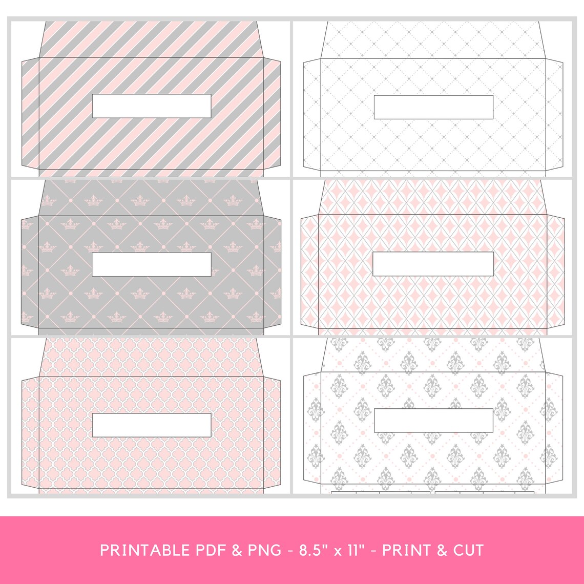 Printable Cash Envelopes Set of 6 Blush Pink Gray Patterns | Etsy
