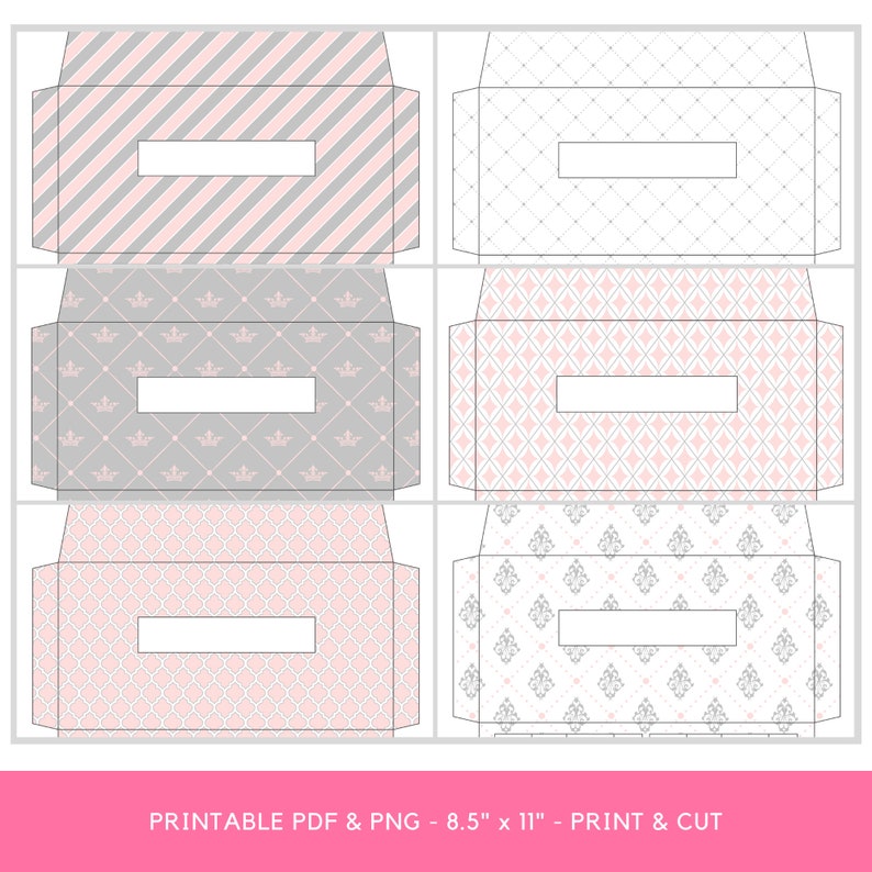 Printable Cash Envelopes Set of 6, Blush Pink Gray Patterns, Instant ...