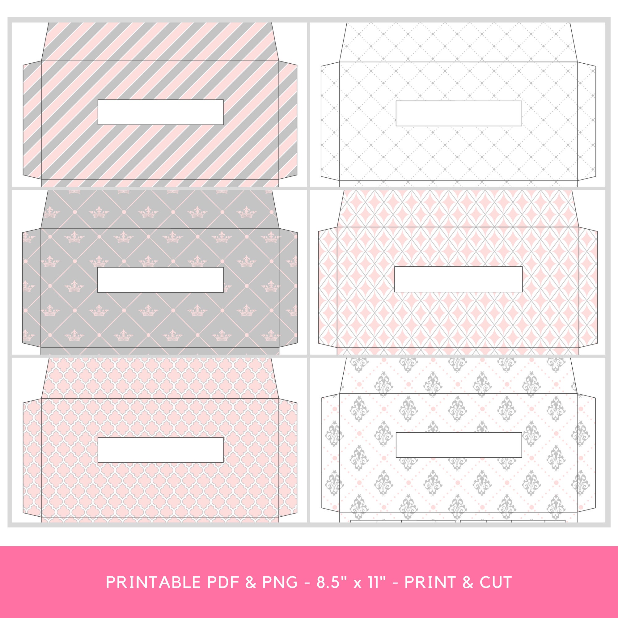 Printable Cash Envelopes Set of 6 Blush Pink Gray Patterns | Etsy