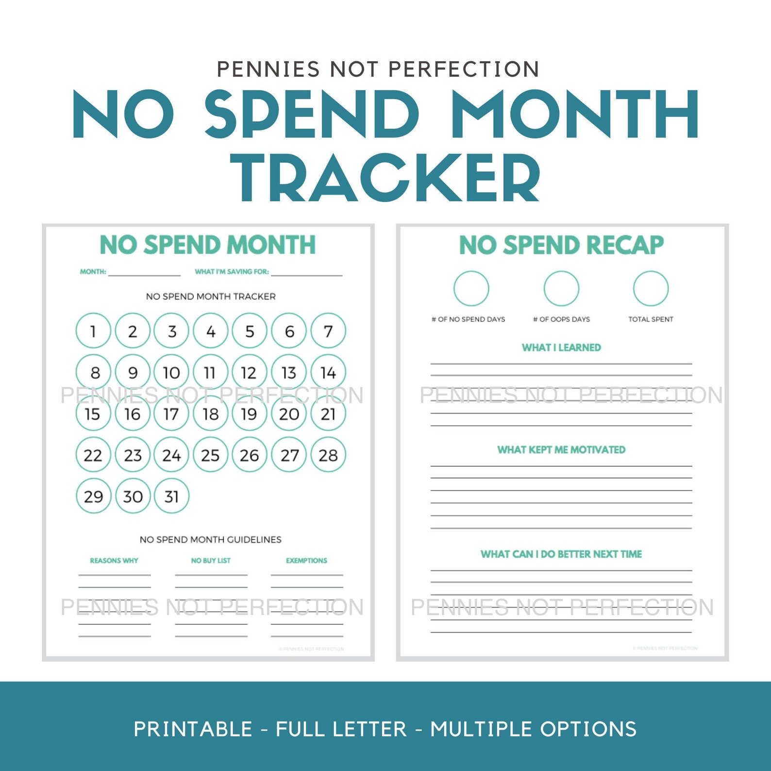 No Spend Month Tracker, No Spend Challenge Printable - Etsy
