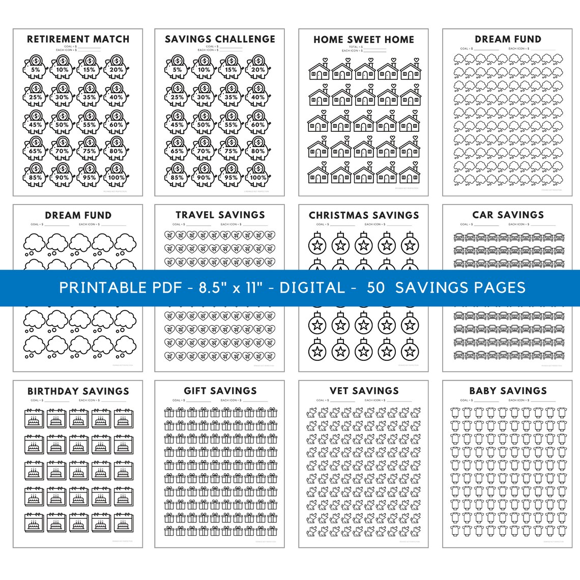 Saving Tracker Bundle, Savings Tracker Coloring Sheets, Savings Tracker ...