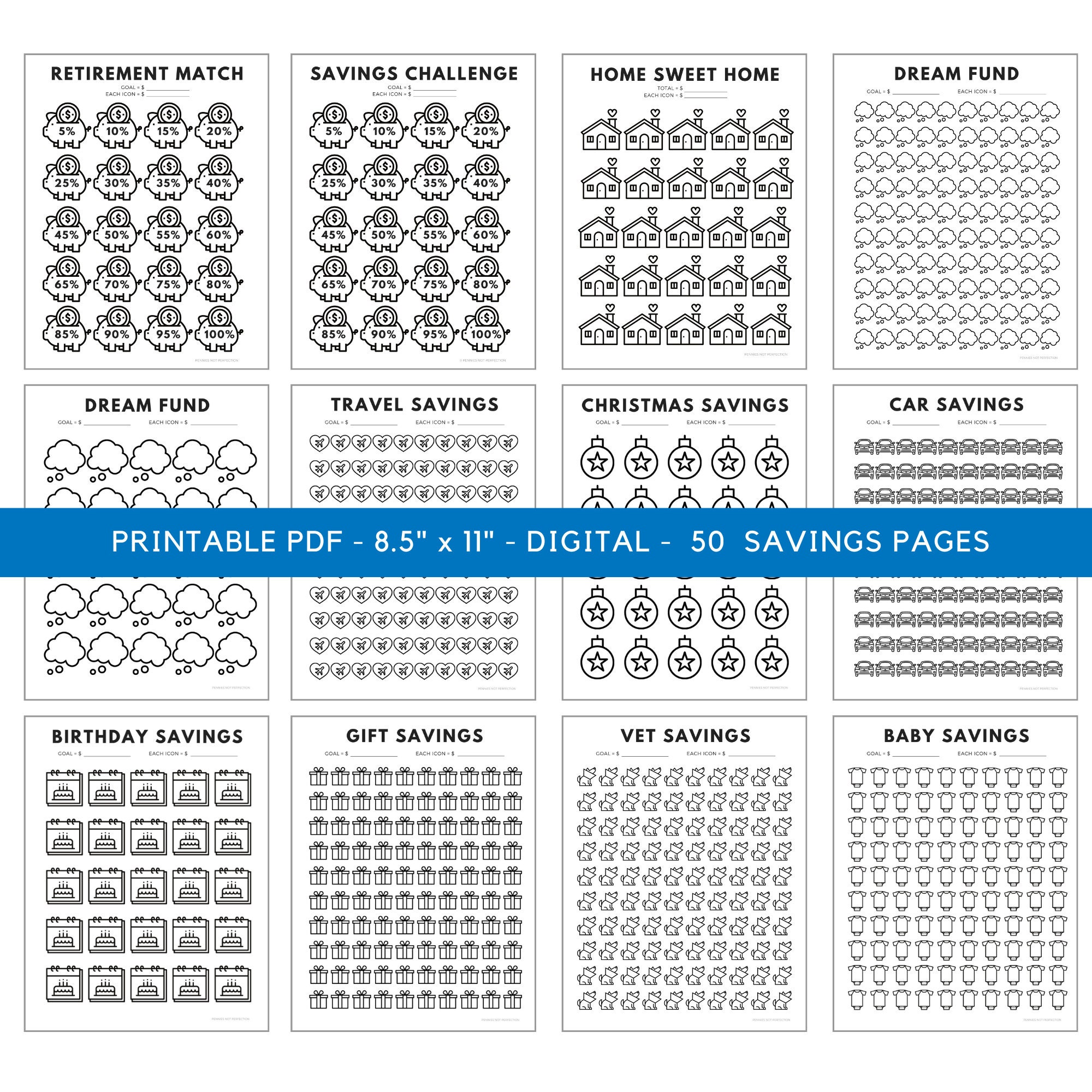 Saving Tracker Bundle, Savings Tracker Coloring Sheets, Savings Tracker ...