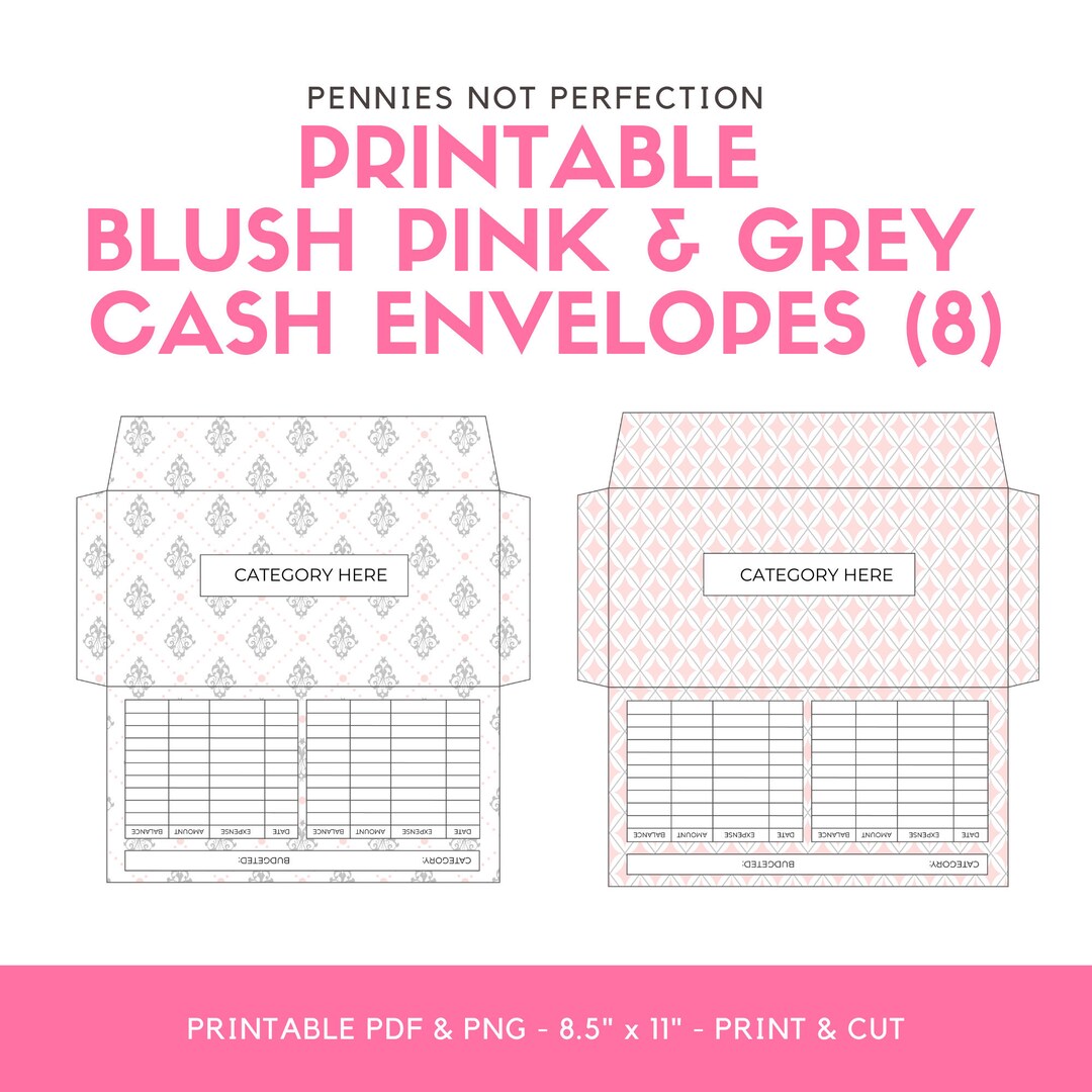 Printable Cash Envelopes Set of 6, Blush Pink Gray Patterns, Instant ...
