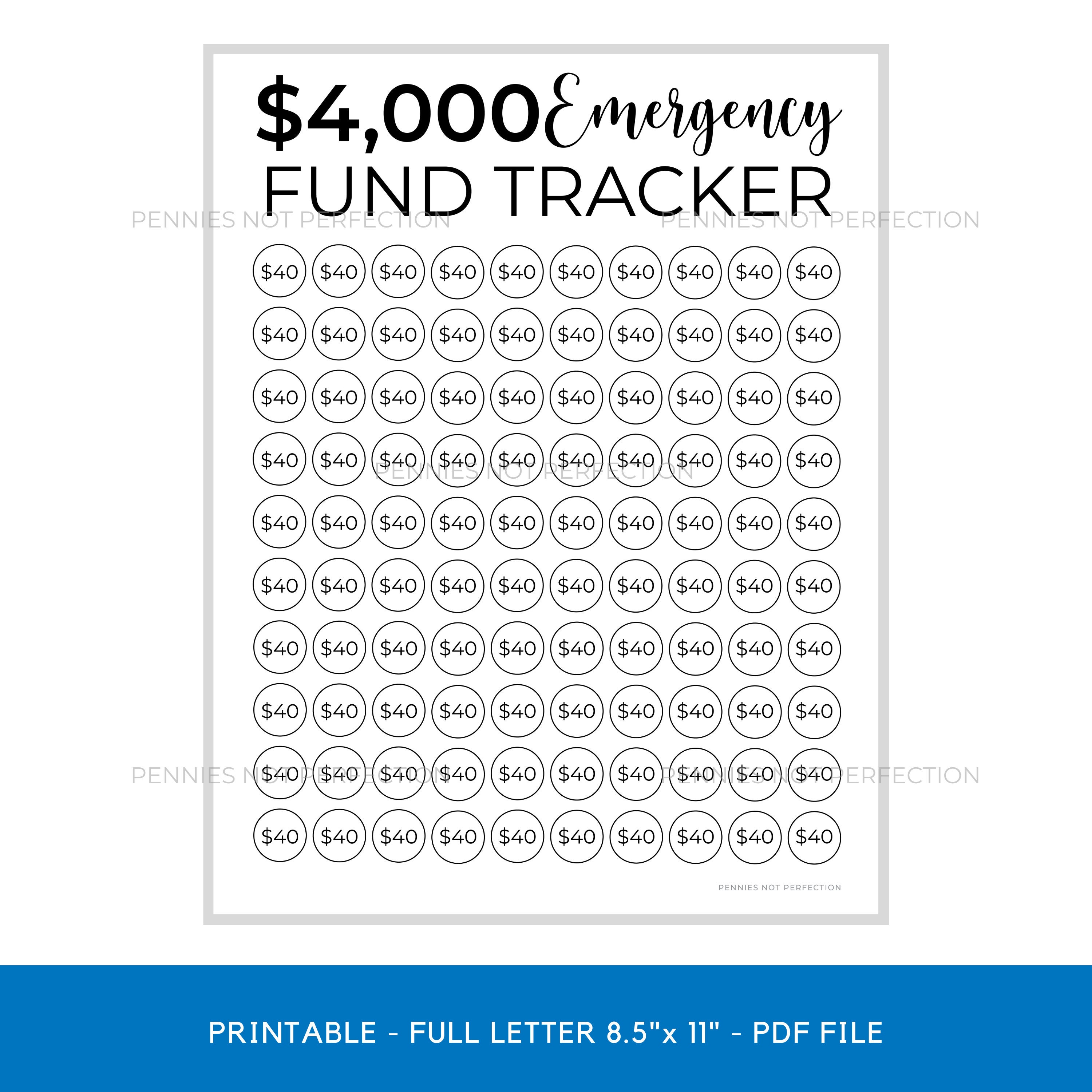 4K Emergency Fund Printable Savings Tracker 4000 Dollar | Etsy