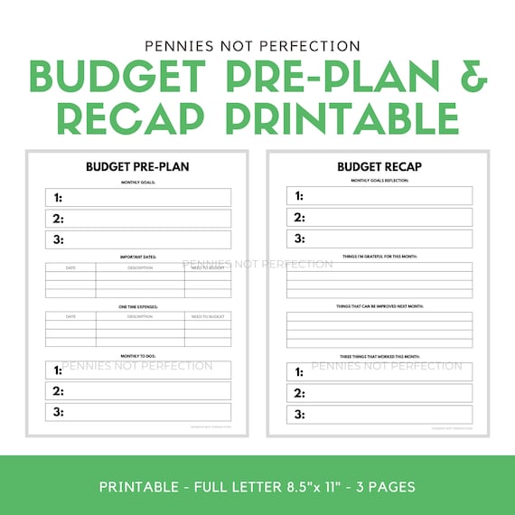 Monthly Budget Pre-plan & Recap Worksheets Monthly Budgeting - Etsy