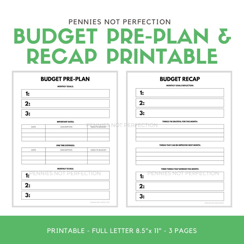 Monthly Budget Pre-plan & Recap Worksheets | Monthly Budgeting ...