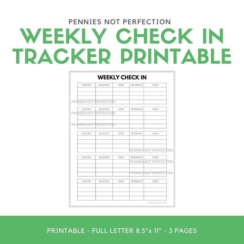 Weekly Spending Check in Printable | Budget Weekly Check in Page ...