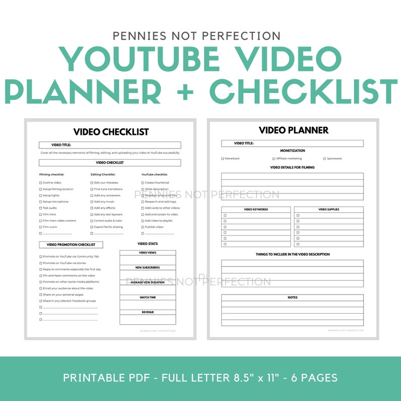 Youtube Video Planner, Youtuber Video Organizer, Youtube Planner, Video ...