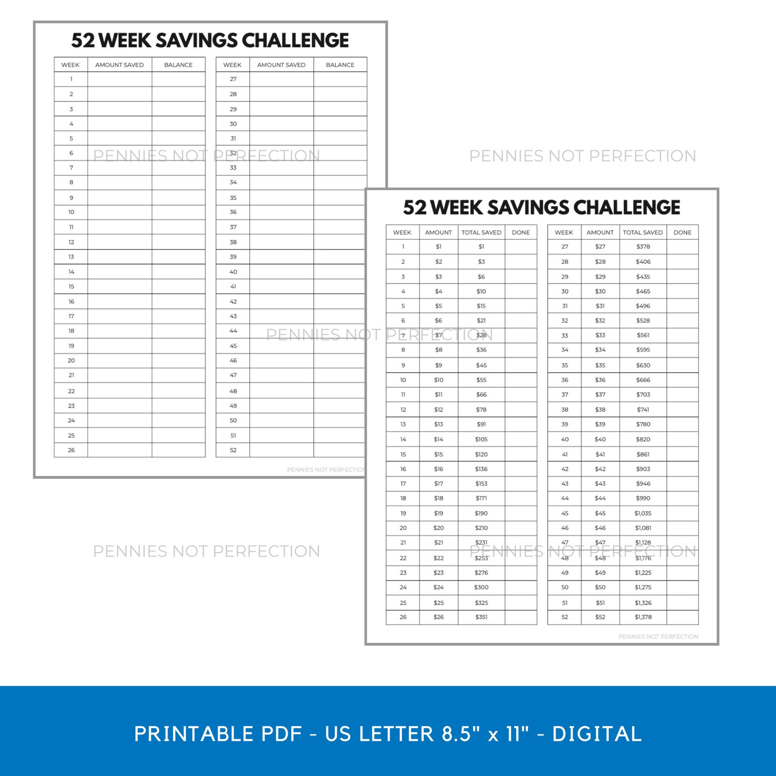 52 Week Savings Challenge Tracker Printable Bundle Money - Etsy