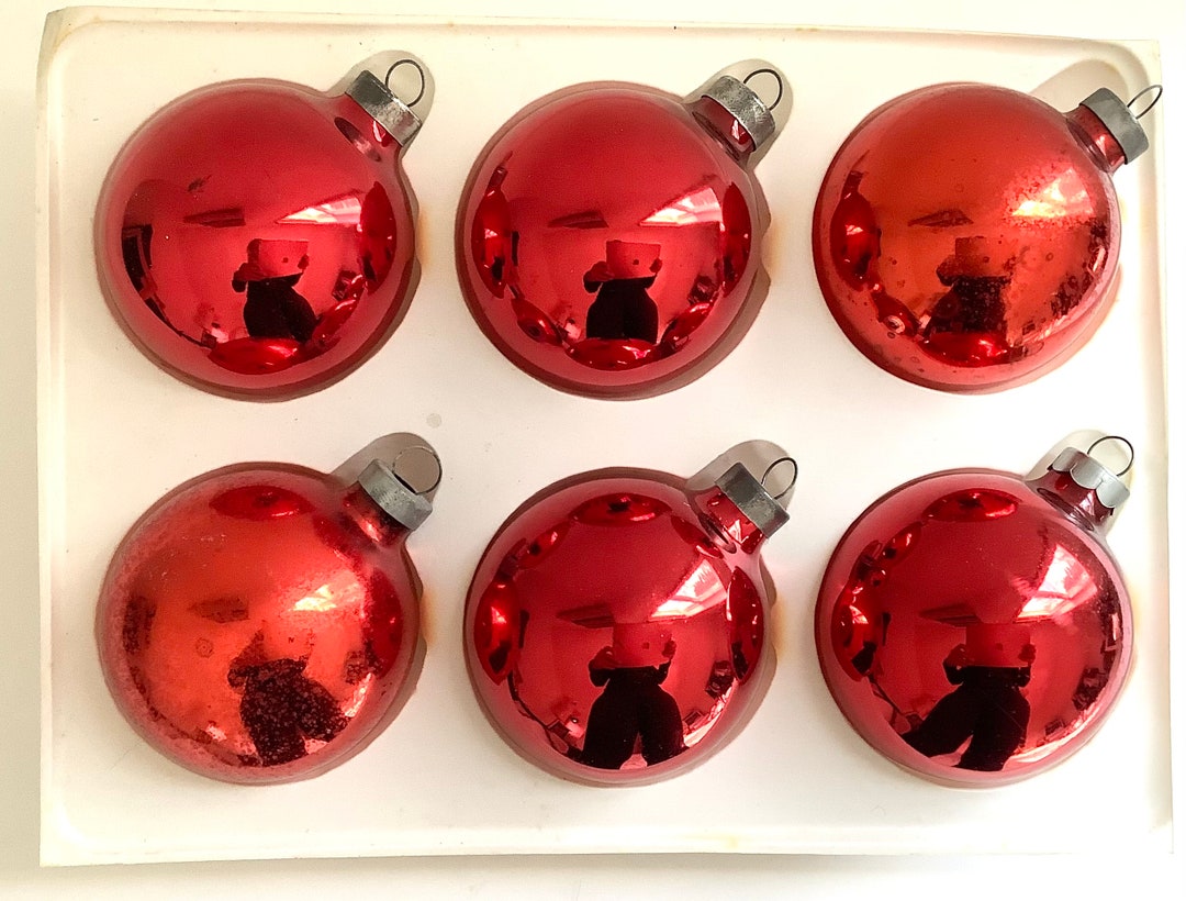 Box of 6 Red Vintage Ornaments,vintage Christmas Round Glass Filler ...