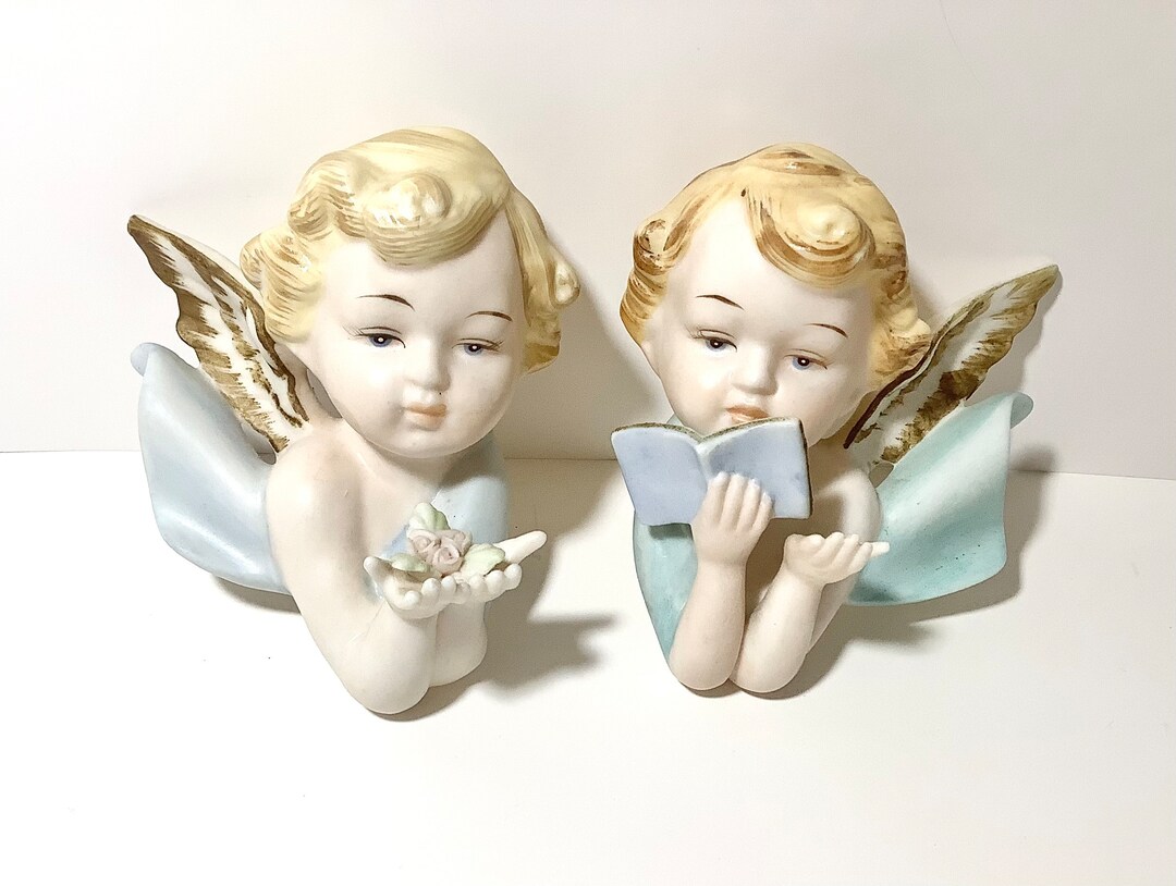Vintage Wall Cherubs,set Two,porcelain Angels,porcelain Cherub ...