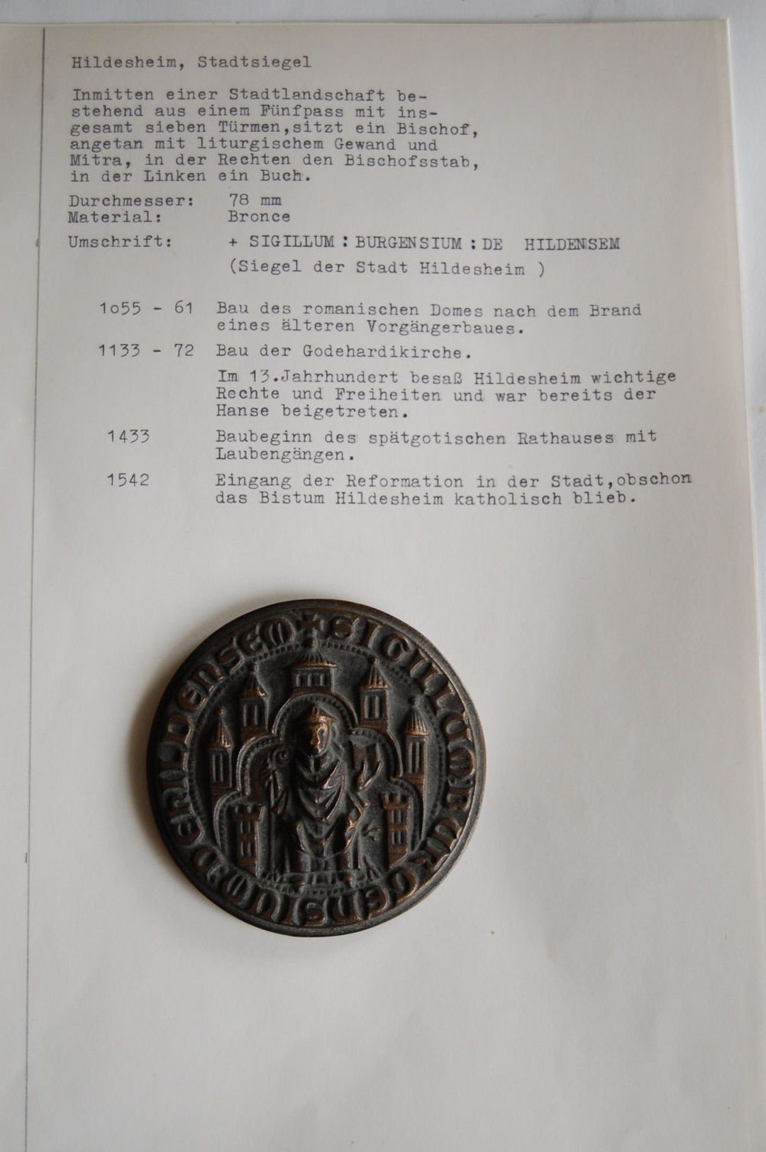 Hildesheim, City Seal - SEAL CAST in Bronze *** 300 Grams *** Seal Cast ...