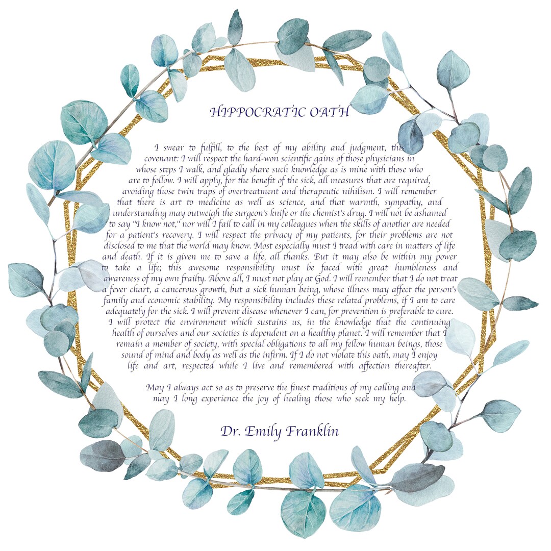 Hippocratic Oath, Doctor Gift, Doctor Present, Physicians Oath, Doctor ...