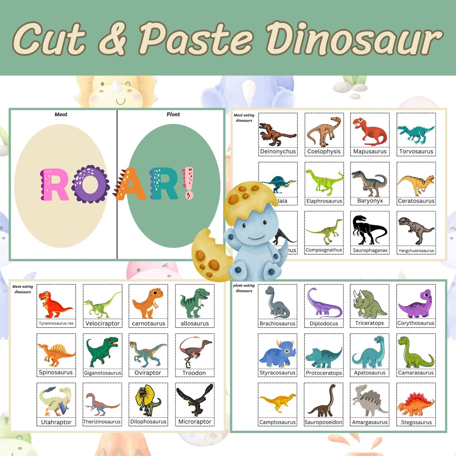 Printable Dinosaur Flashcards | Herbivore & Carnivore Learning Set for ...