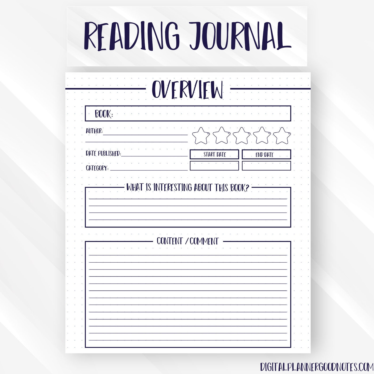 Digital Reading Planner Journal for Goodnotes Notability Digital ...