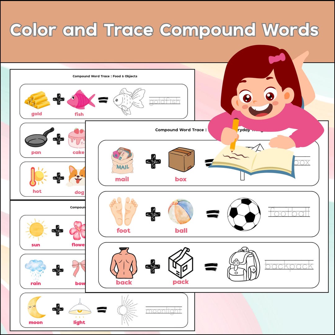 Color and Trace Compound Words – Kindergarten Literacy & Fine Motor ...