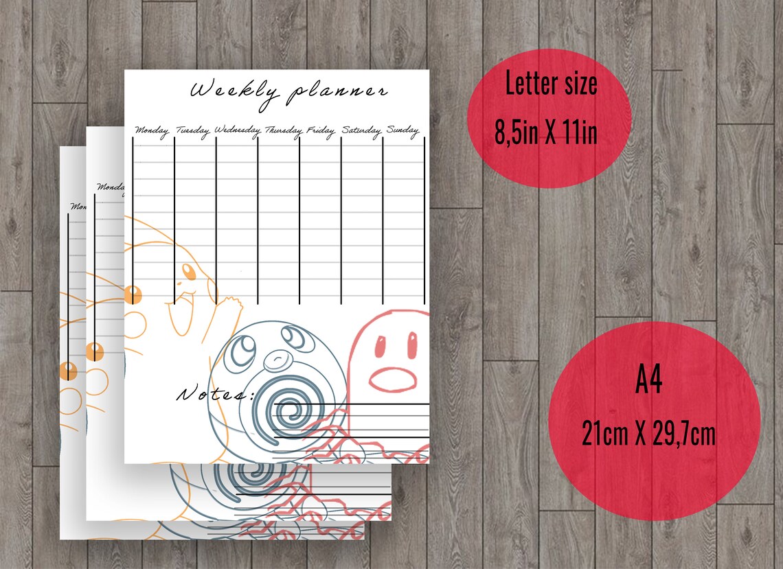 Pokemon colourful weekly planner for kids and adults A4 and | Etsy