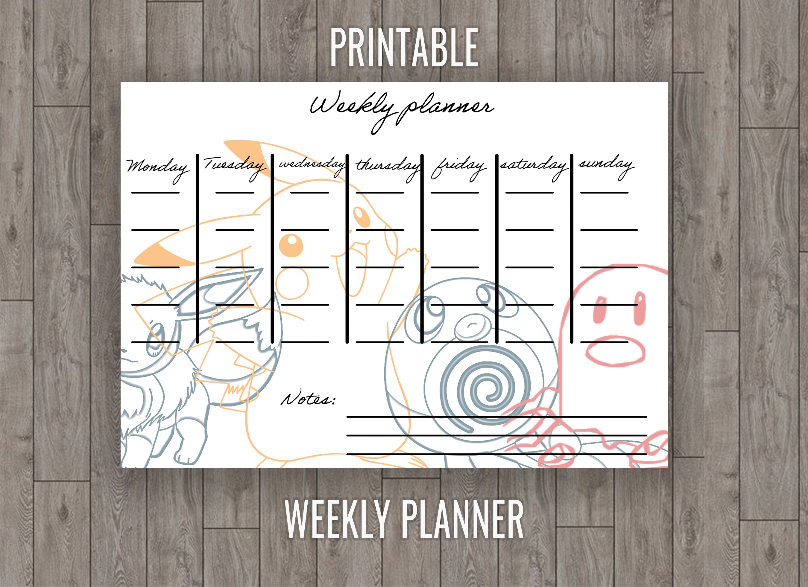Pokemon colourful weekly planner for kids and adults A4 and | Etsy