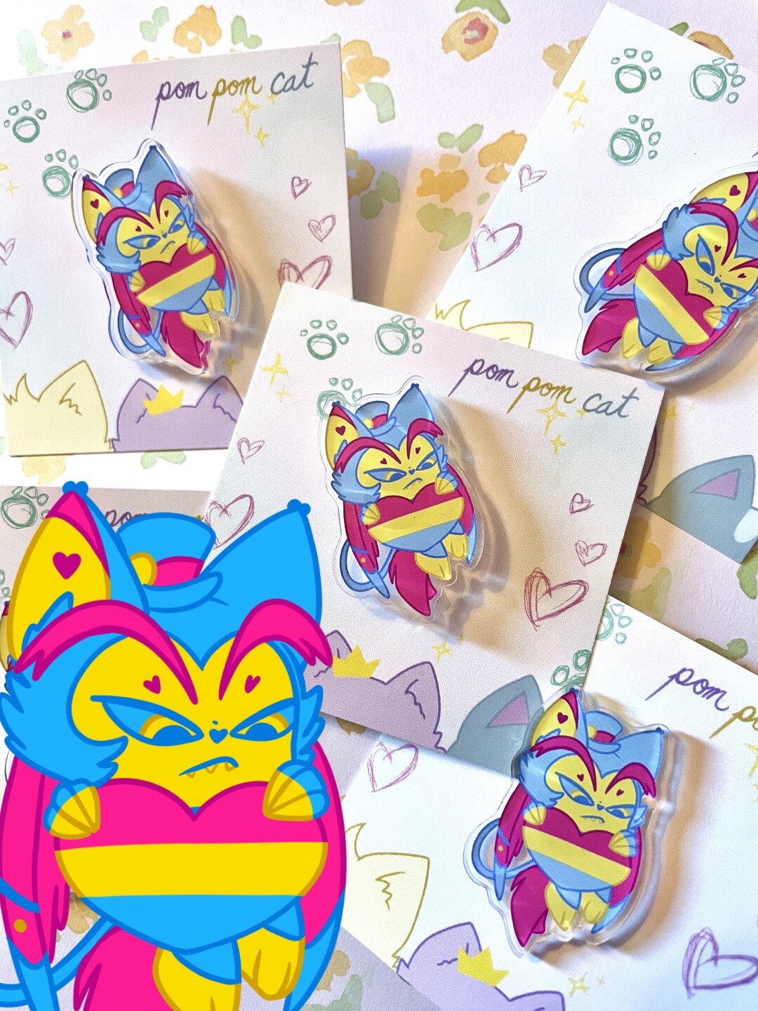 PRIDE Pins Husker Cat Demon Pansexual Pride Flag Heart Acrylic Pin - Etsy
