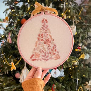 Pink Christmas Tree Embroidery Pattern, 7" Christmas Embroidery Pattern ...