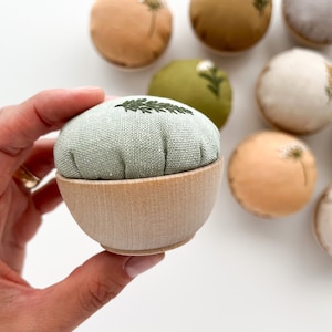 Hand Embroidered Pin Cushion, Wooden Needle Cushion, Round Needle ...