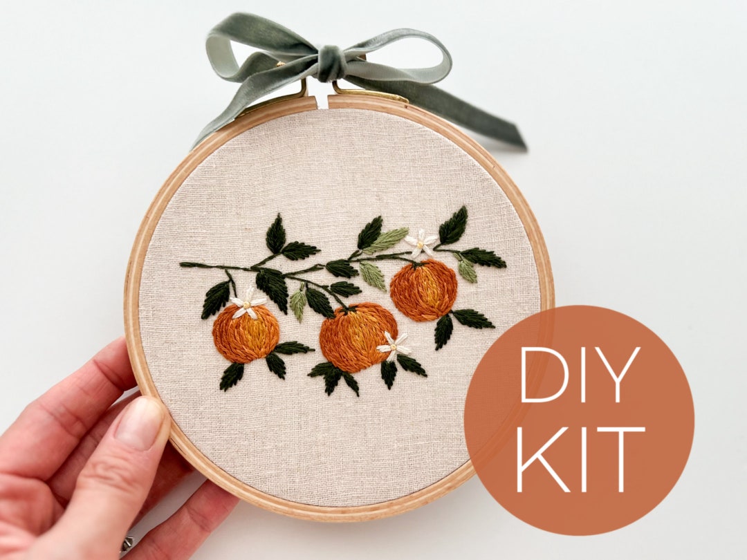 Orange Branch Embroidery Kit, Beginner Embroidery DIY Kit, Oranges ...