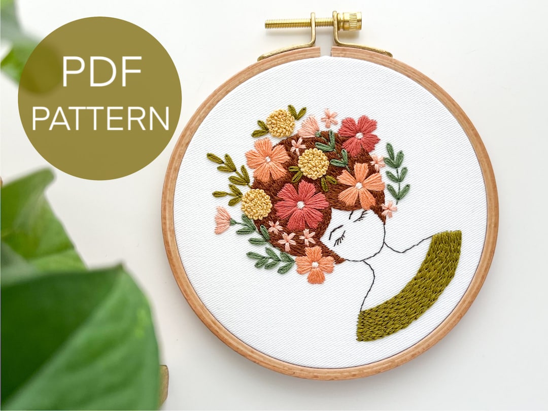 Flower Girl Embroidery Pattern, Floral Embroidery Pattern PDF, Feminine ...
