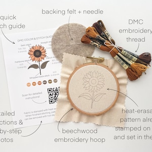 Sunflower Embroidery Kit, 4” Fall Embroidery Kit for Beginners ...