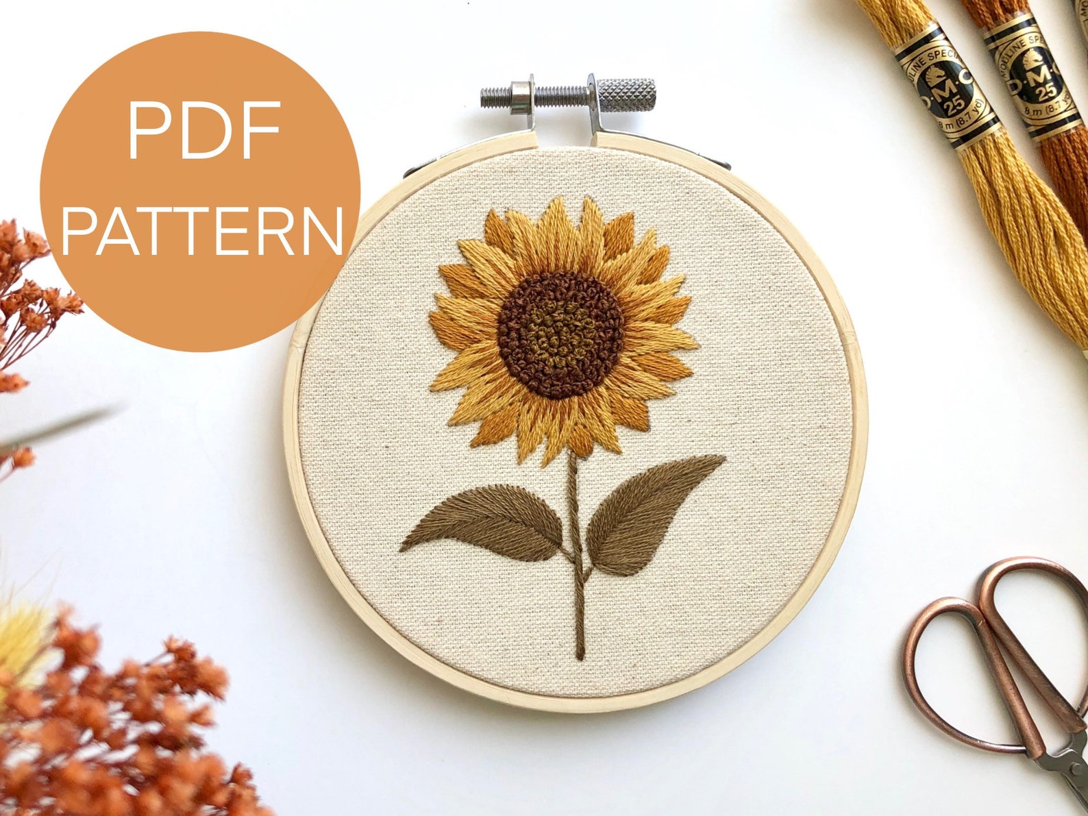 Sunflower Embroidery Pattern Pdf Pattern Beginner Embroidery | Etsy UK