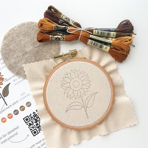 Sunflower Embroidery Kit, 4” Fall Embroidery Kit for Beginners ...