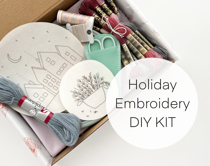 Holiday Embroidery Box Kit, Christmas Embroidery Diy Kit, Hand ...