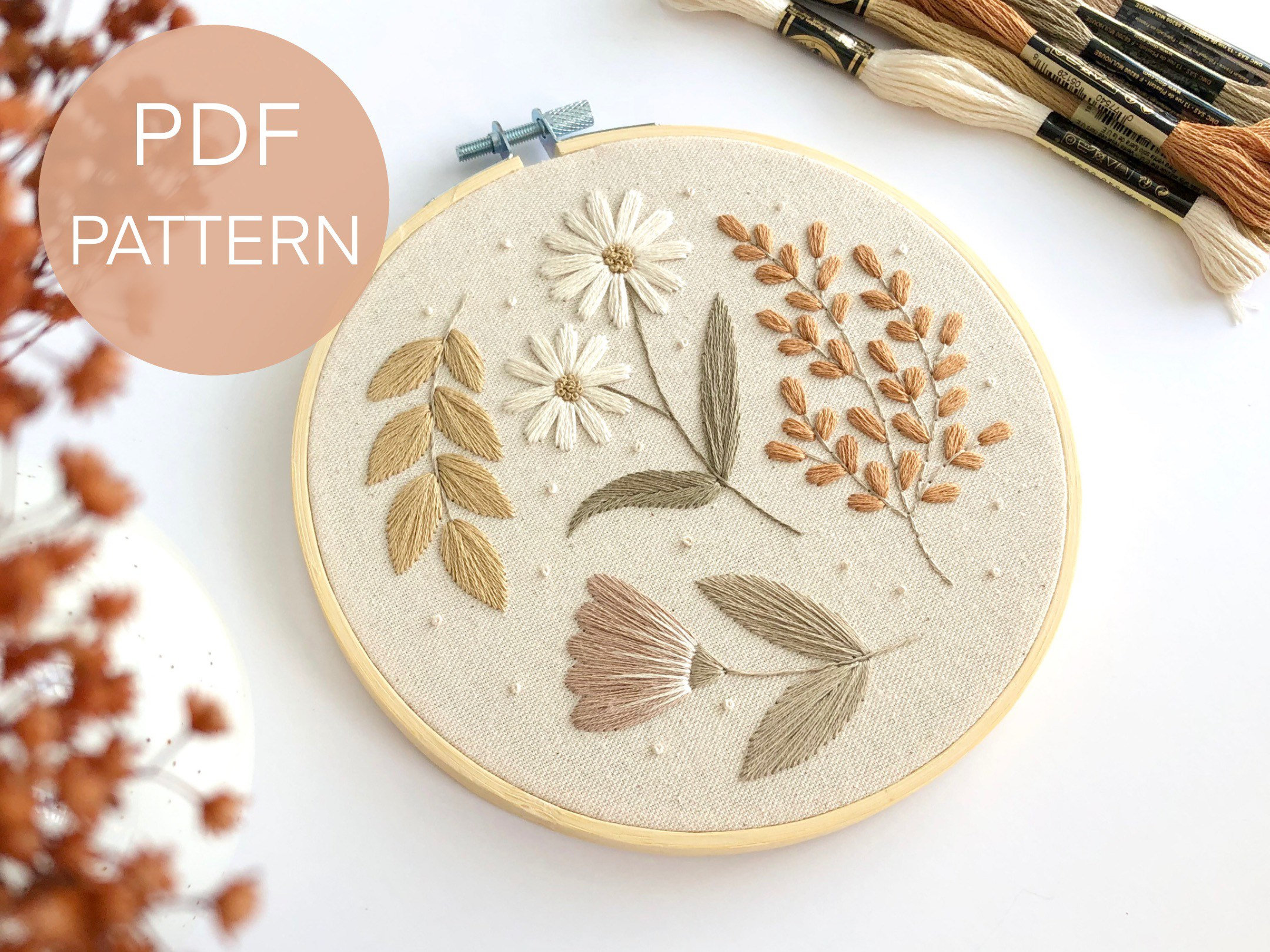 Muted Florals Embroidery Pattern PDF, Floral Embroidery Pattern for ...