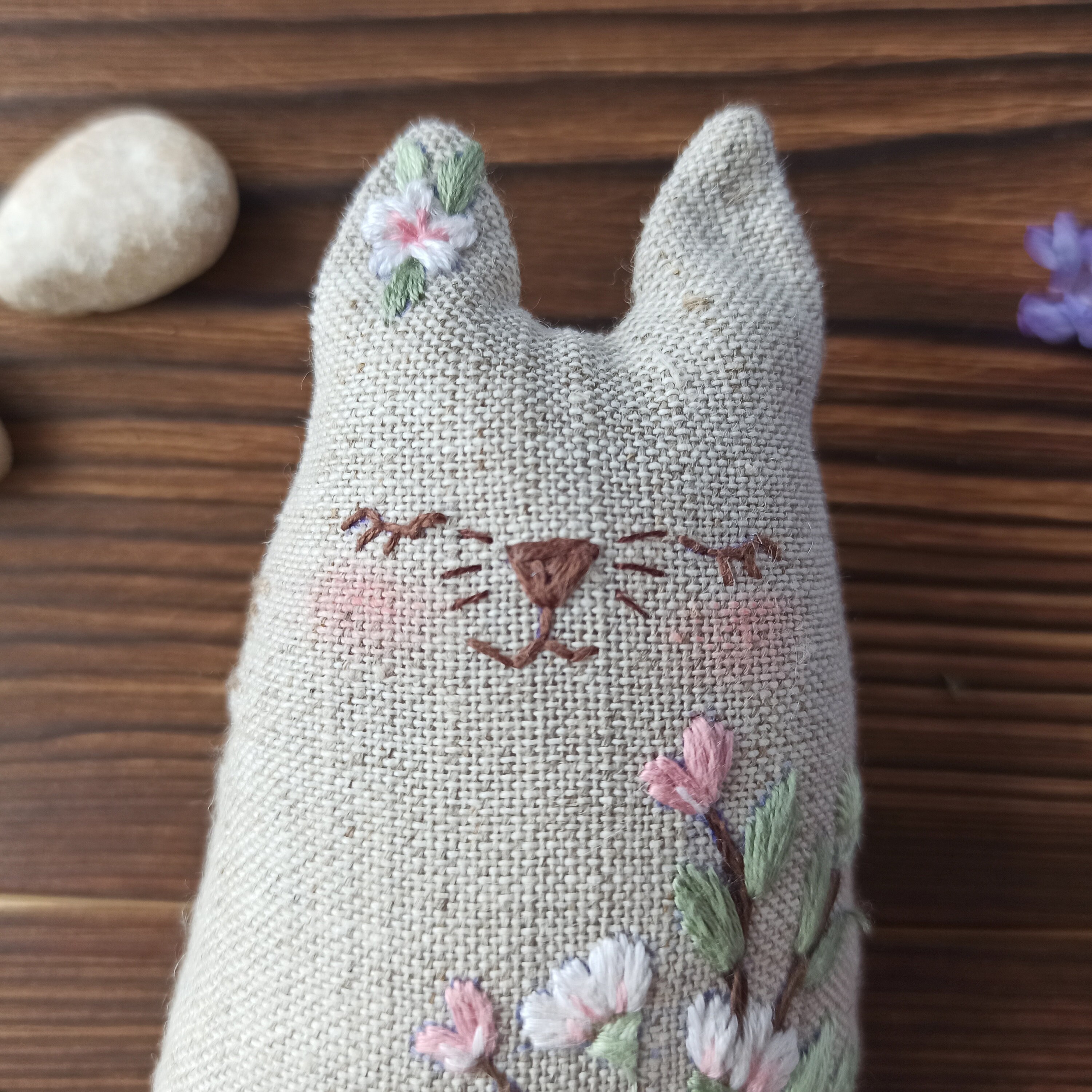 Linen Cat Toy Sewing Pattern: Cherry Blossom Embroidery (PDF Pattern ...