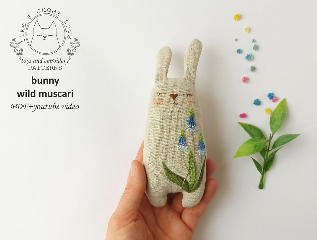 PDF Pattern + Video Tutorial, Linen Bunny Sewing Pattern, Stuffed Bunny ...