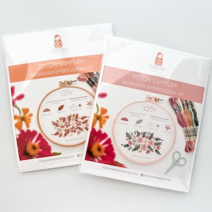 Beginner Embroidery Kit - STITCH SAMPLER, Floral Hand Embroidery Kit ...