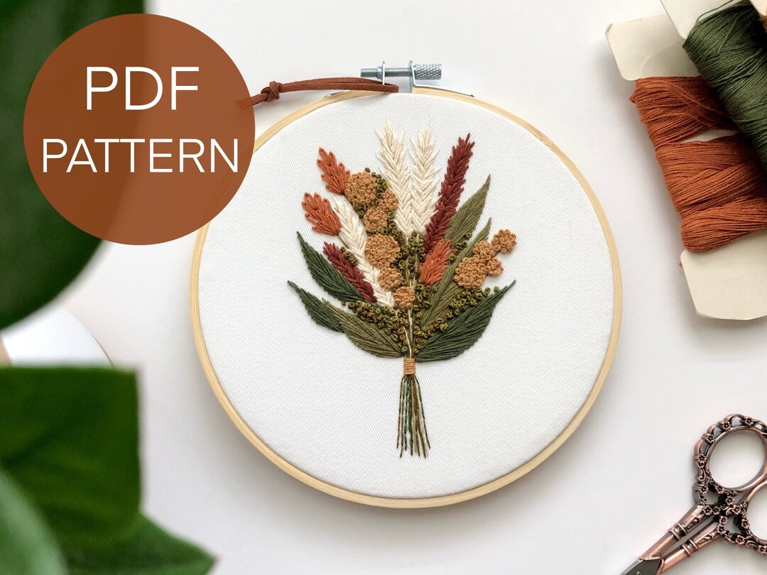 Fall Embroidery Bouquet Pattern, Fall Flowers Embroidery Pdf Pattern ...